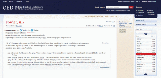 Fowler in the OED at last! | Bridging the Unbridgeable